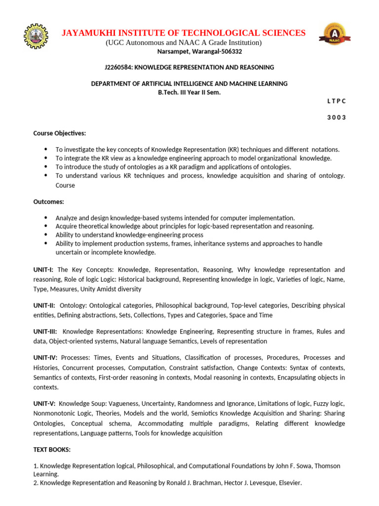 Knowledge Representation and Reasoning Syllabus | PDF | Knowledge Representation And Reasoning ...