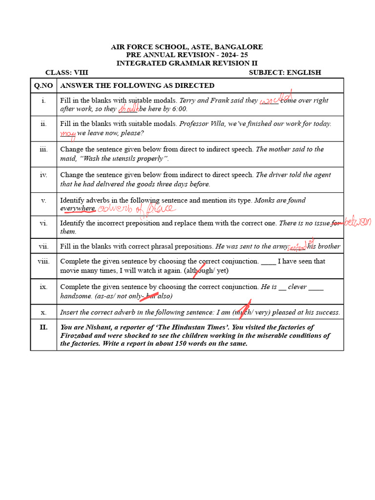Viii Pre Annual Revision Worksheet 2 | PDF