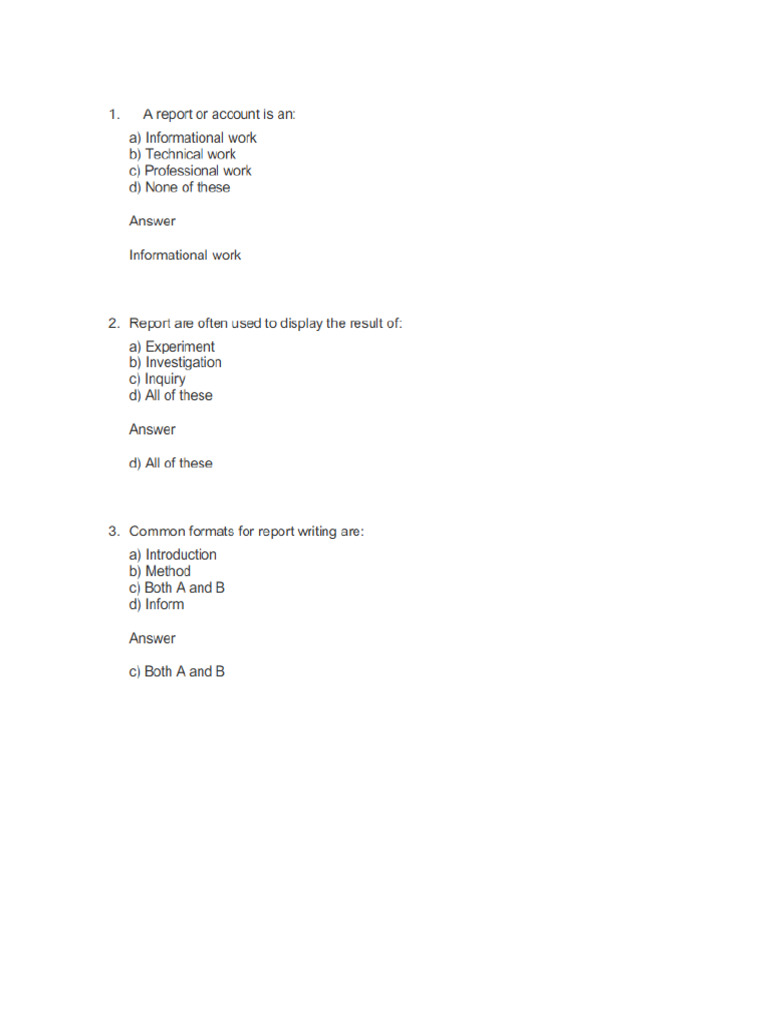 Report Process Writing Mcqs With Answers | PDF