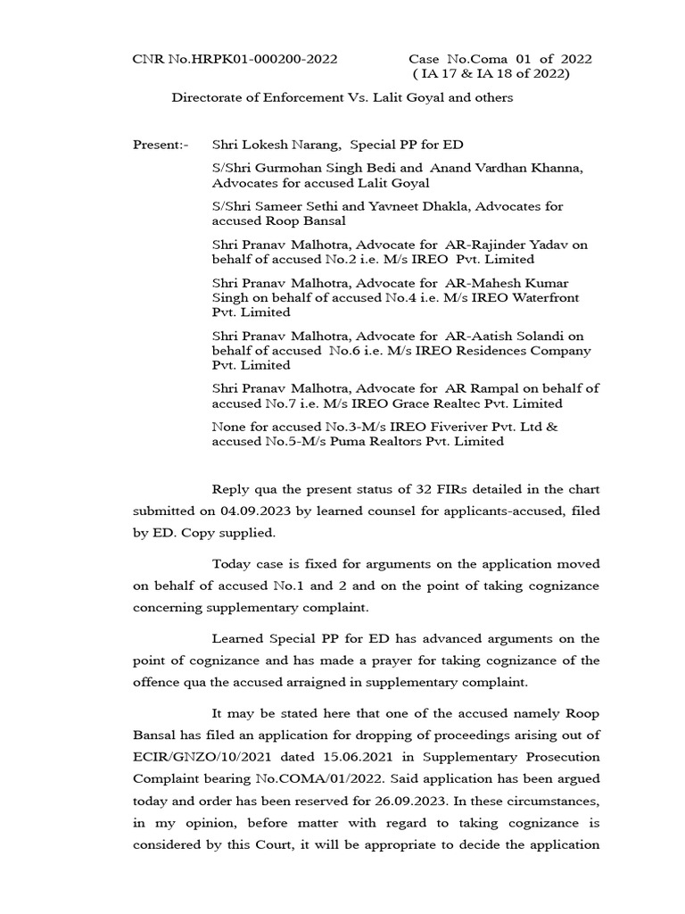 PANCHKULA ED Court Matters | PDF | Criminal Law | Separation Of Powers