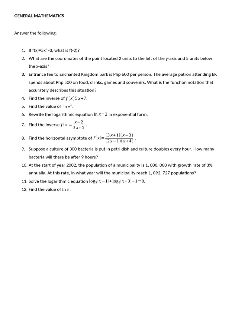 GENERAL MATHEMATICS test | PDF