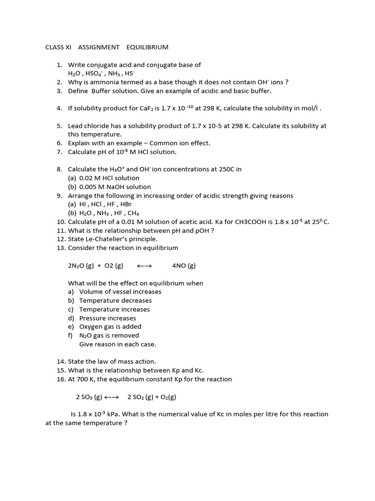 Assignment EQUILIBRIUM | PDF
