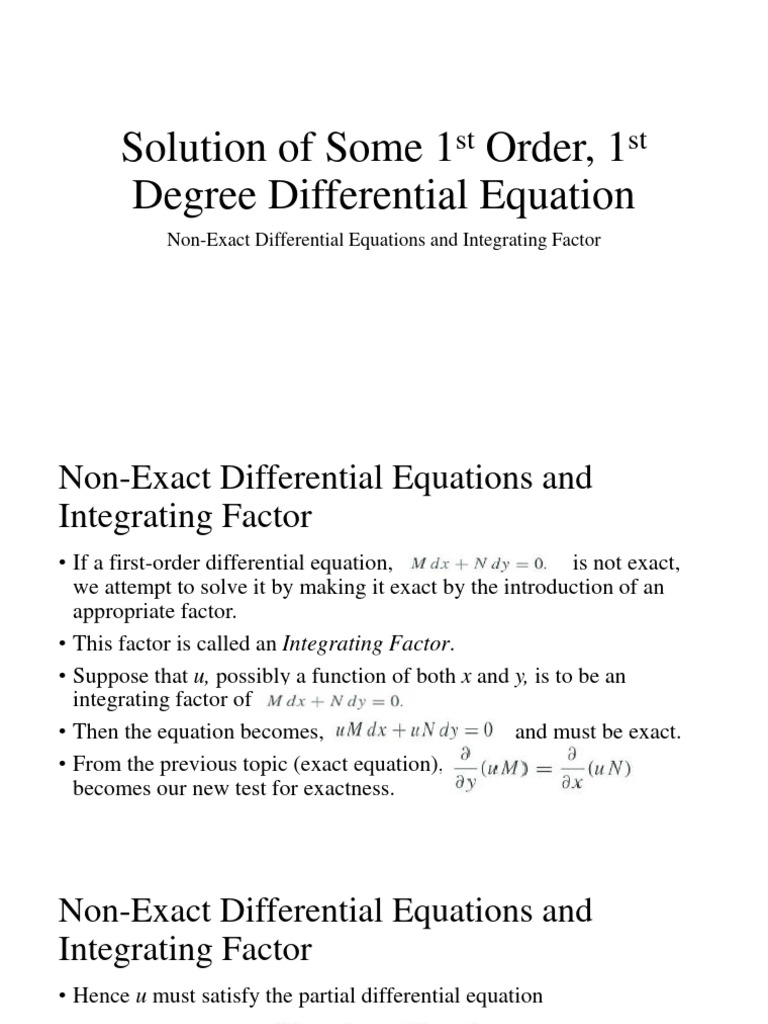 Non Exact Differential Equations and Integrating Factor | PDF | Multiplication | Equations