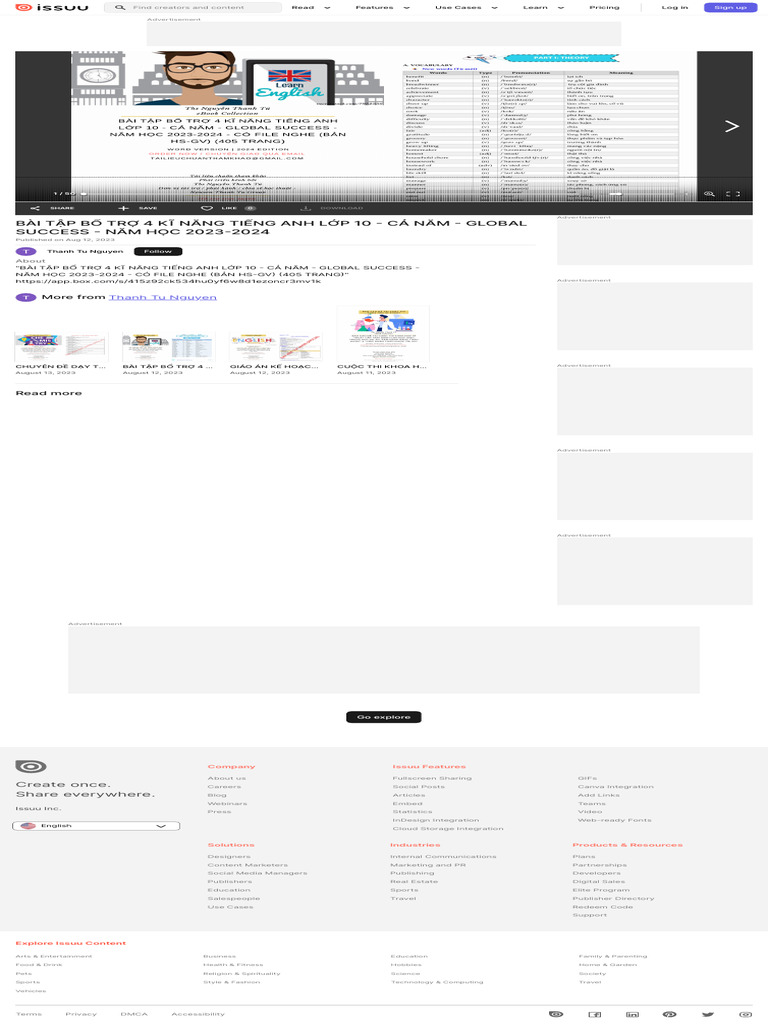 BÀI TẬP BỔ TRỢ 4 KĨ NĂNG TIẾNG ANH LỚP 10 - CẢ NĂM - GLOBAL SUCCESS ...