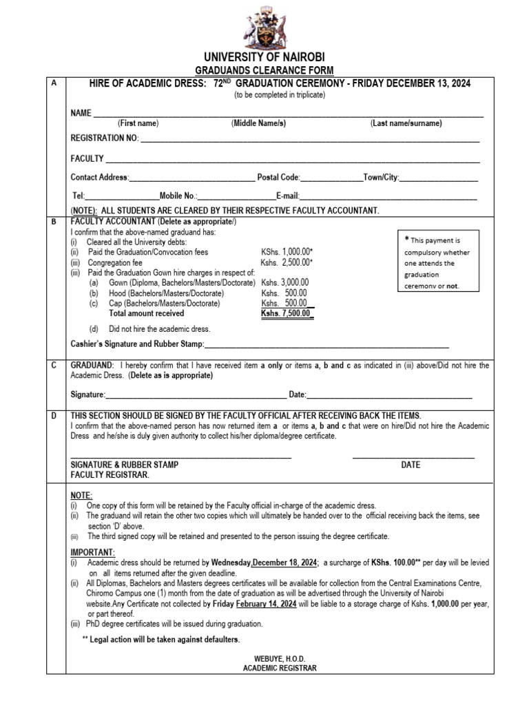 Graduands Clearance Form - Dec. 2024 - 72ND Graduation | PDF ...