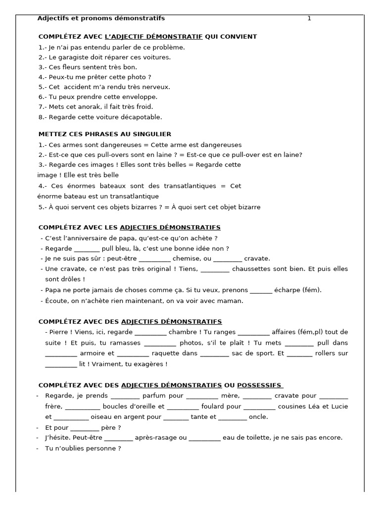 Exercices sur les pronoms démonstratifs | PDF | Pronom