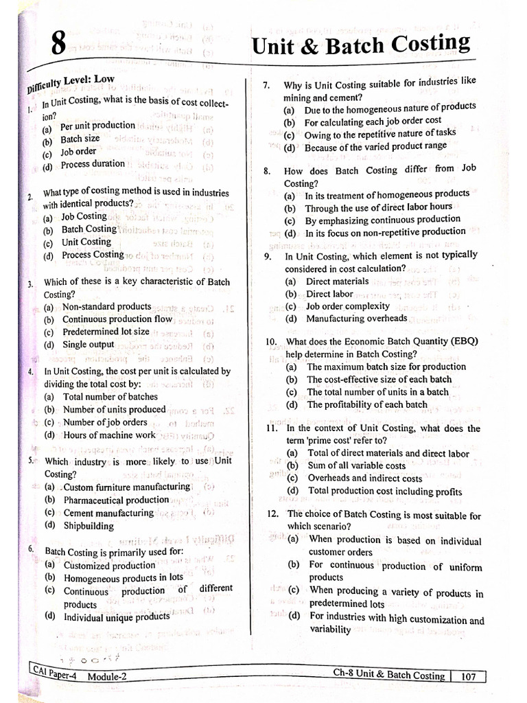Chapter - 8Unit & Batch Costing | PDF