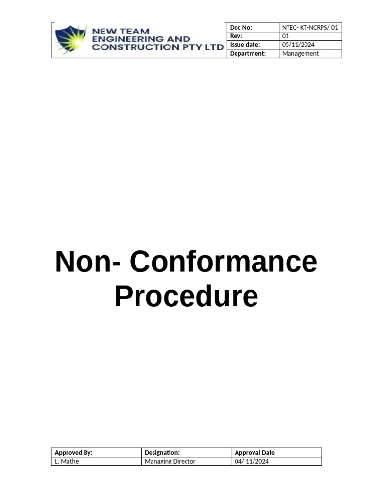 Non-Conformance Procedure | PDF | Specification (Technical Standard)