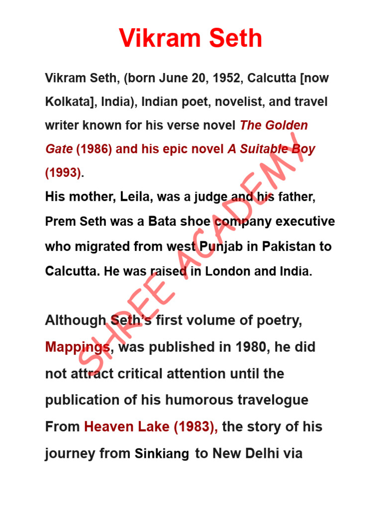 Vikram Seth writer | PDF