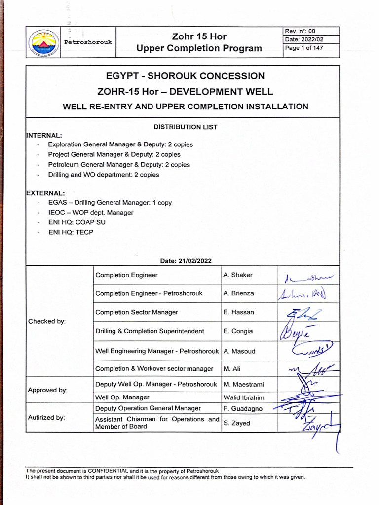 Zohr 15 Upper Completion Program Final | PDF | Casing (Borehole)