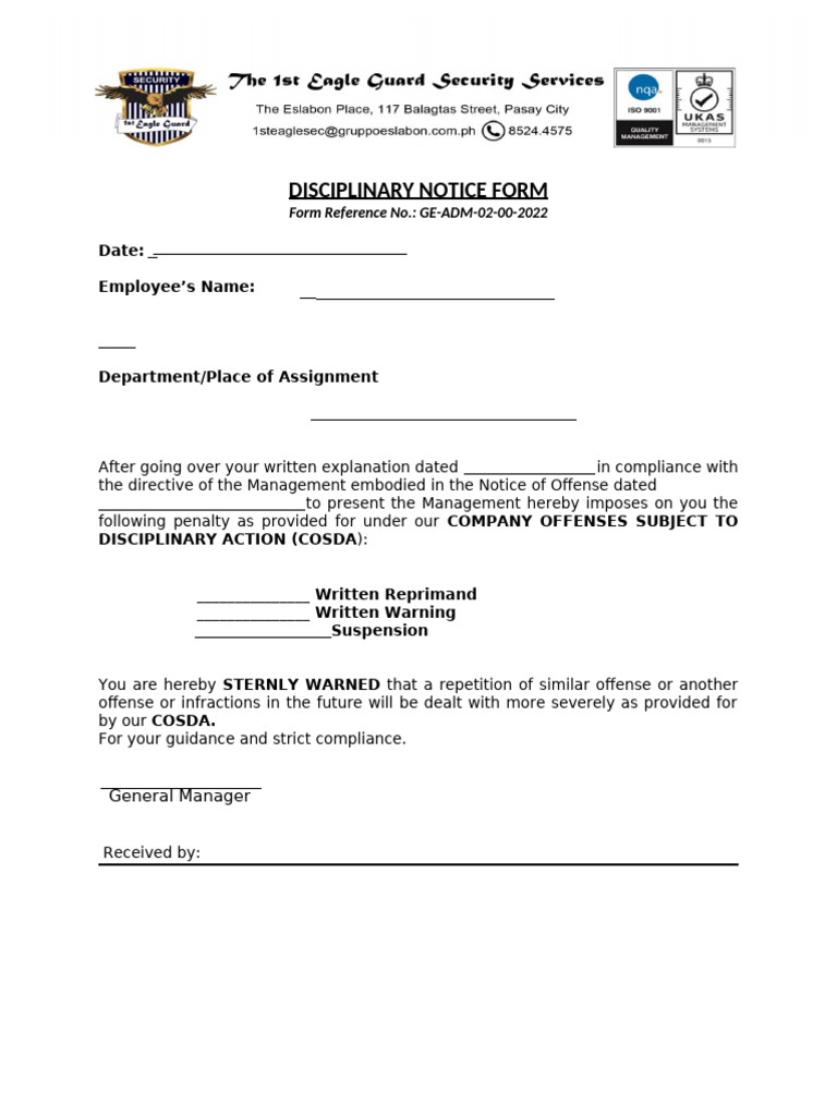 #2 - Disciplinary Notice Form | PDF