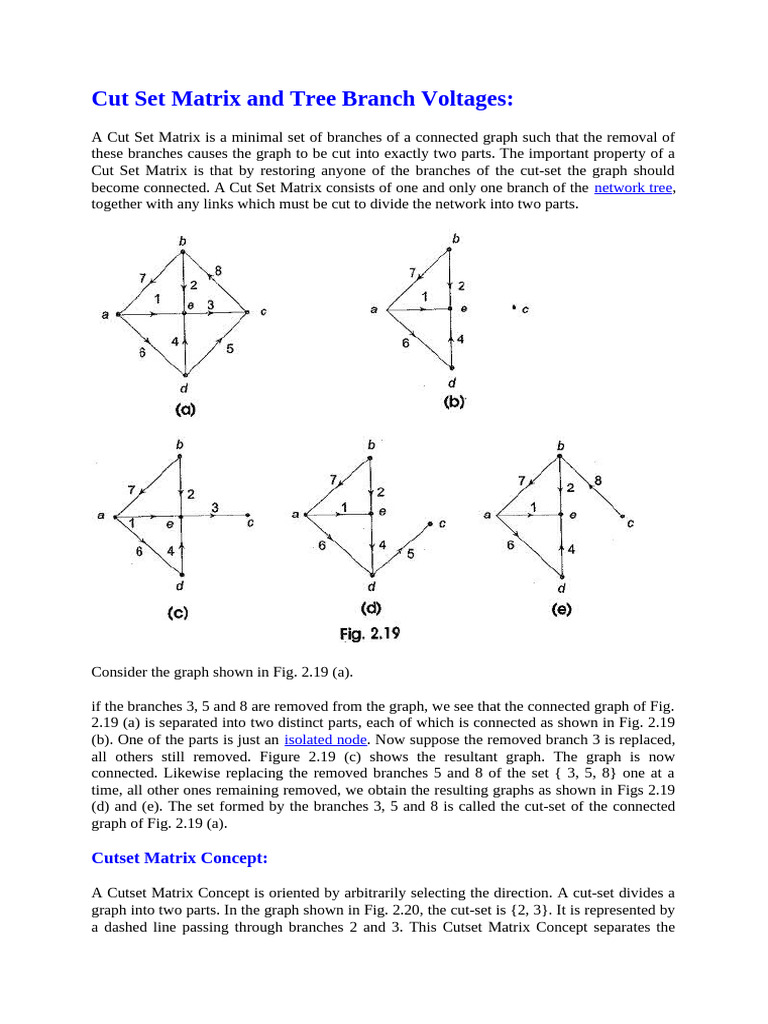Cut Set Matrix and Voltage Analysis | PDF | Matrix (Mathematics) | Algebra