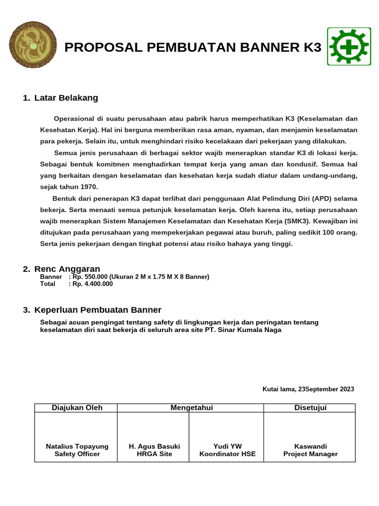 Proposal Pembuatan Banner K3 | PDF