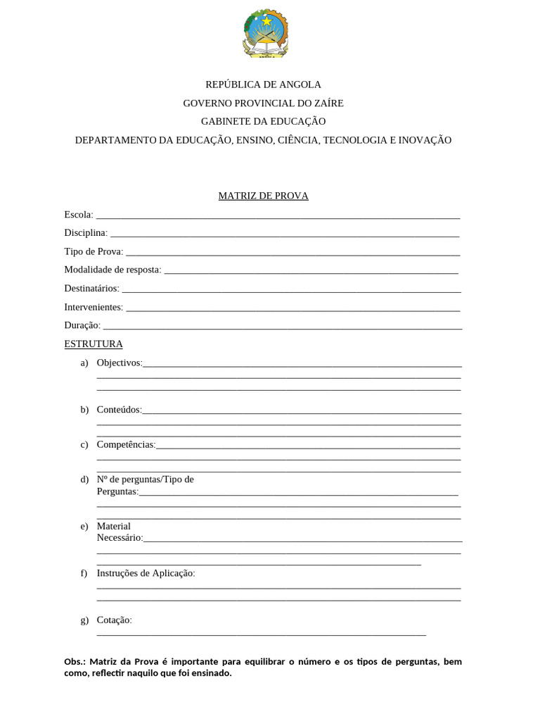 Matriz de Prova | PDF