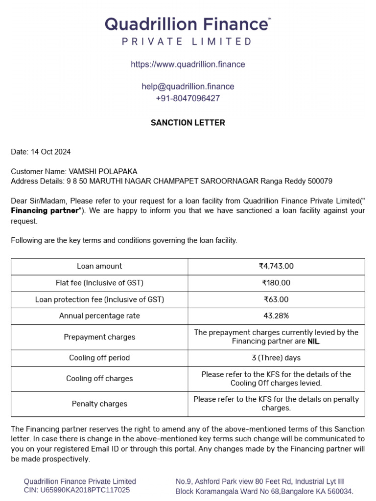 Sanction Letter | PDF | Financial Services | Investment Banking