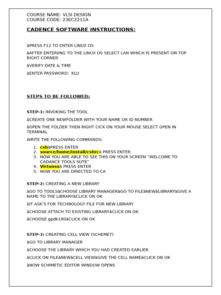 CADENCE_SOFTWARE_INSTRUCTIONS_VLSI_DESIGN | PDF