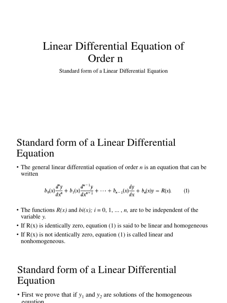 Linear Differential Equation of Order N | PDF | Equations | Function ...