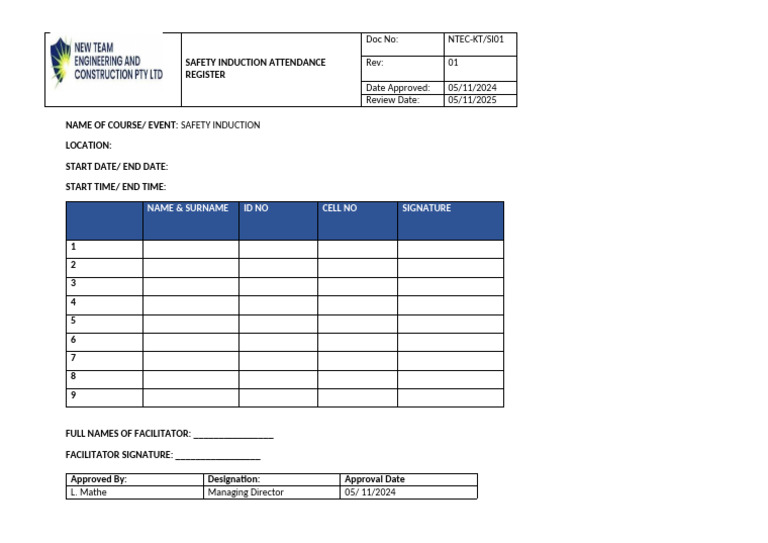 She Induction Register | PDF