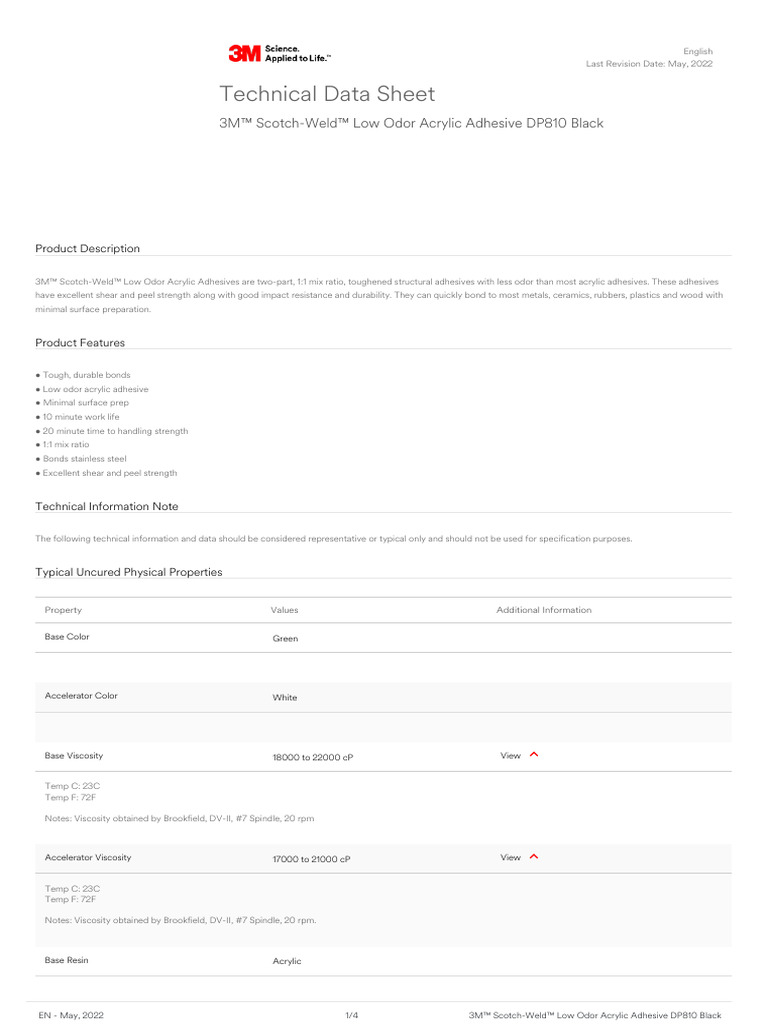 3M™ Scotch-Weld™ Low Odor Acrylic Adhesive DP810 Black_20231026 | PDF ...
