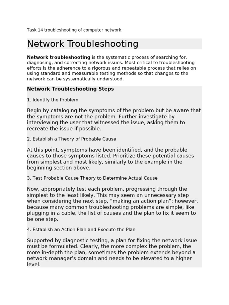 Task 14 troubleshooting of computer network | PDF | Troubleshooting ... Task 14 troubleshooting of computer network | PDF | Troubleshooting ...