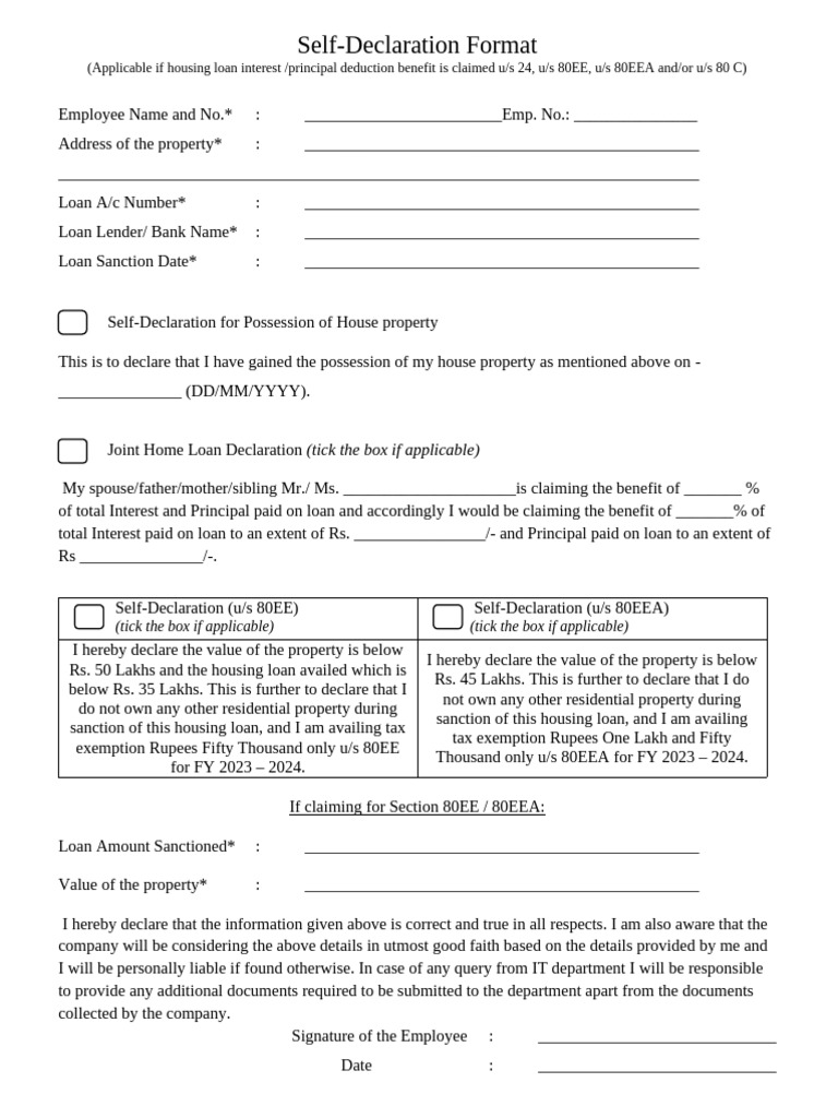 Self declaration Format for LHOP | PDF | Loans | Taxation