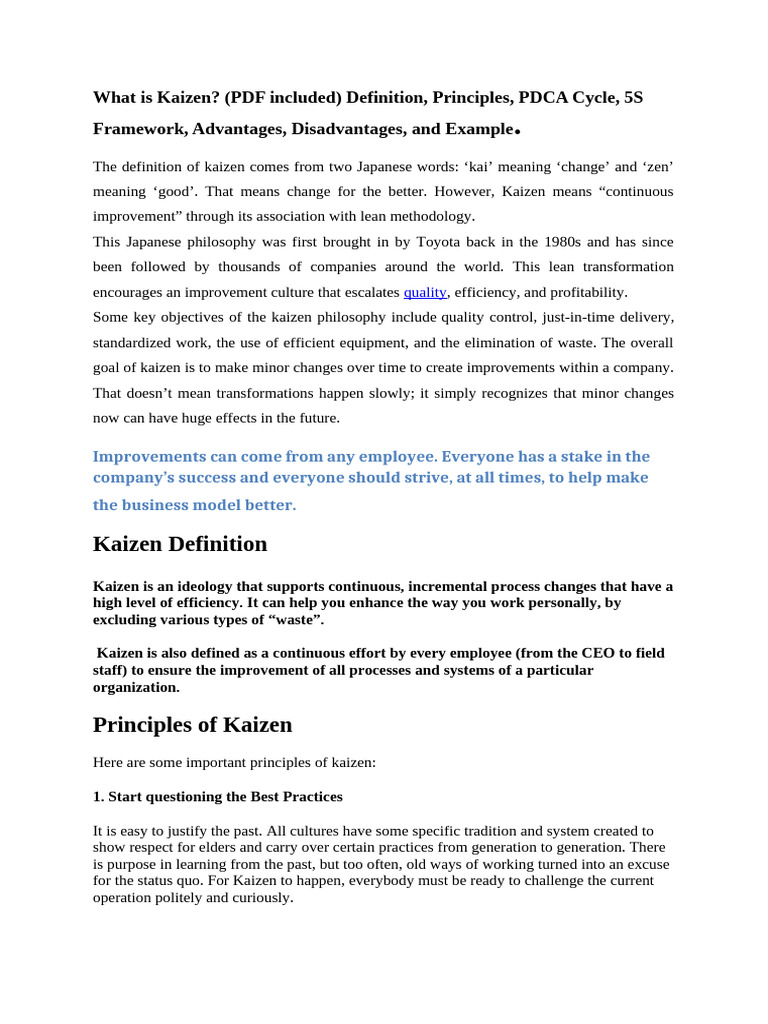 What is Kaizen | PDF | Lean Manufacturing | Mind