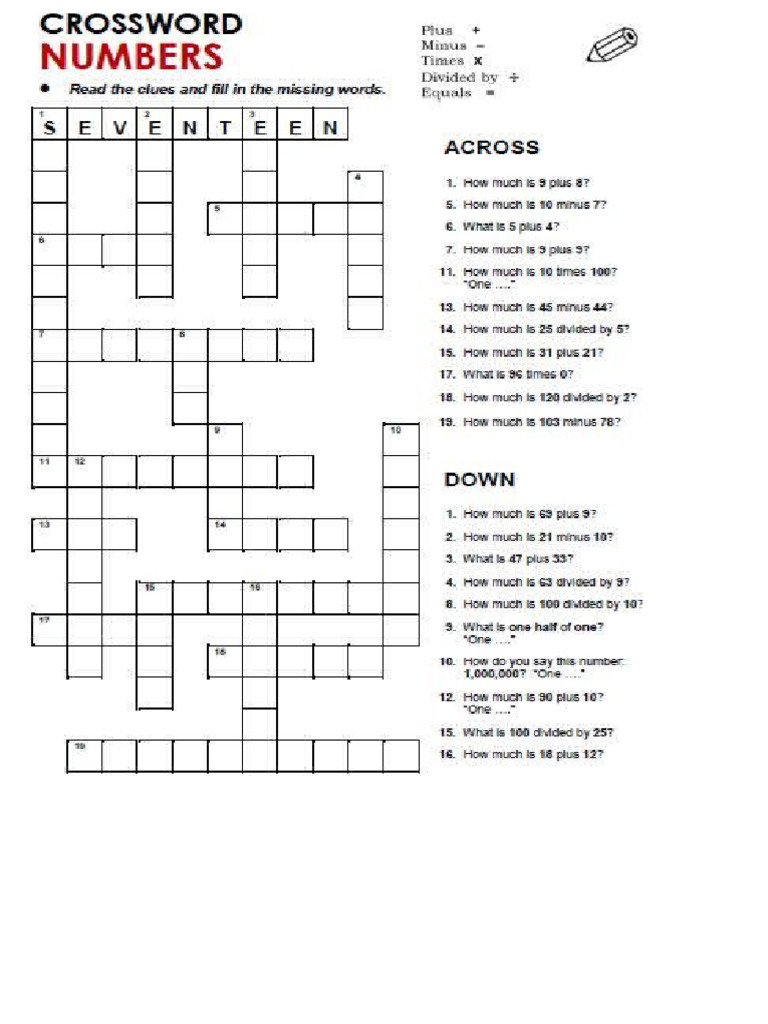 Crucigrama de Números en Inglés | PDF
