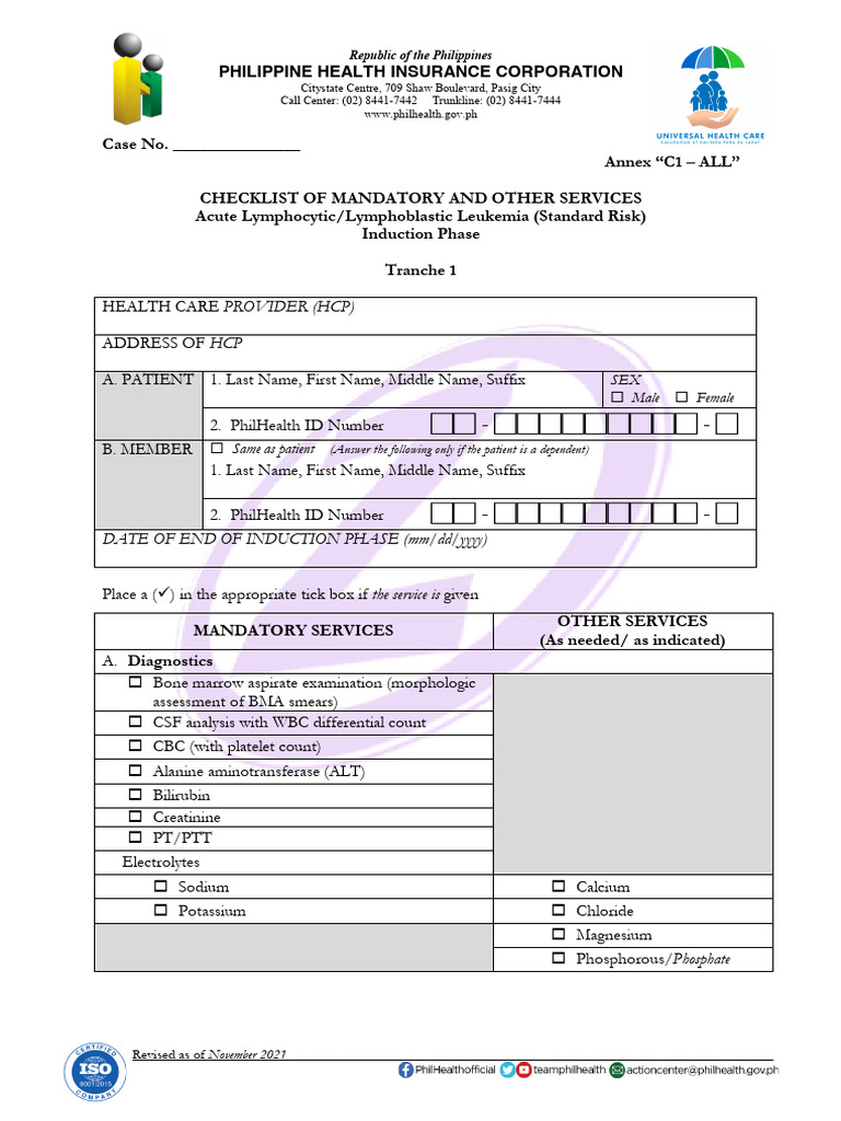 0 PHIC C1 Checklist For Mandatory and Other Services | PDF | Medical Specialties | Clinical Medicine