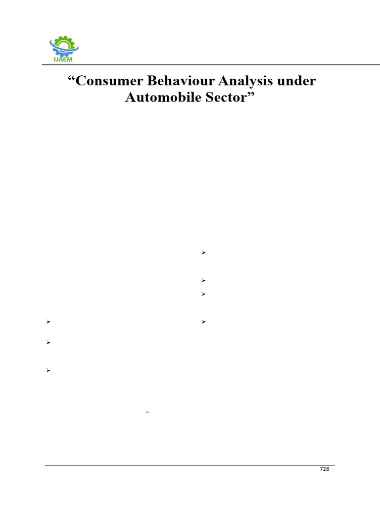 Consumer Behaviour Analysis Under Automobile Sector | PDF | Consumer Behaviour | Behavior