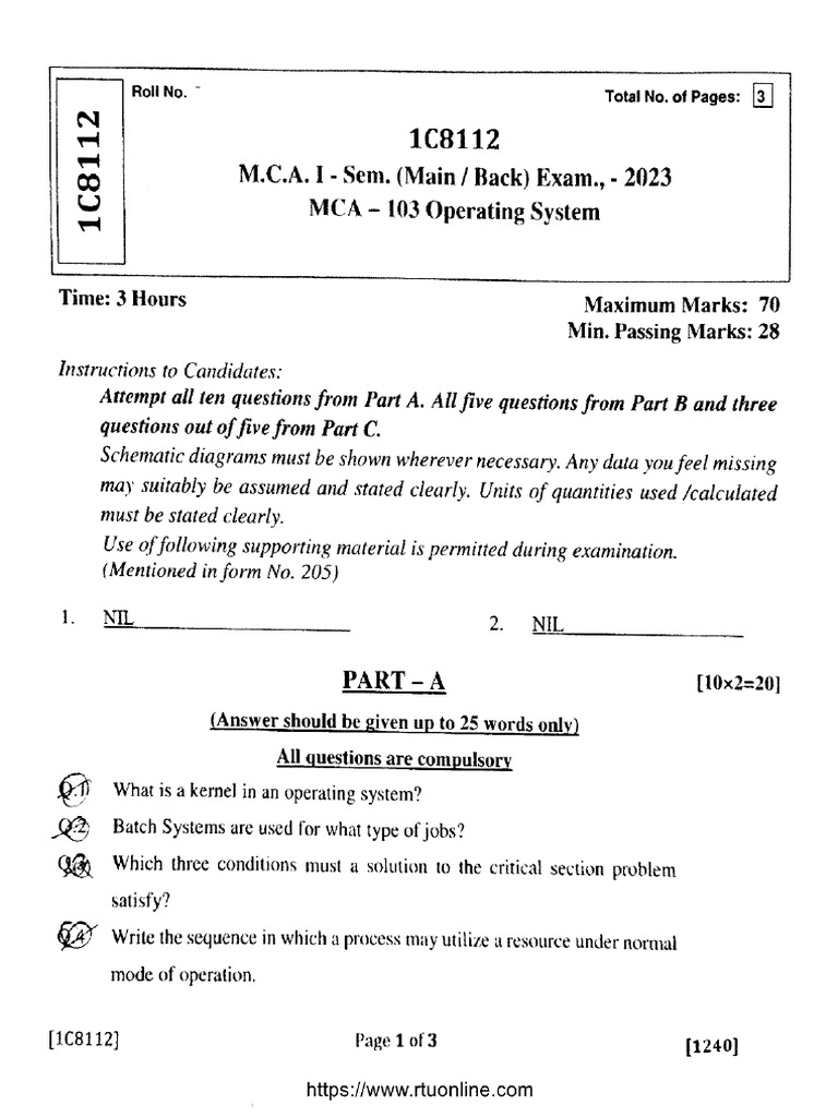 Mca 1 Sem Operating System 1c8112 2023 | PDF