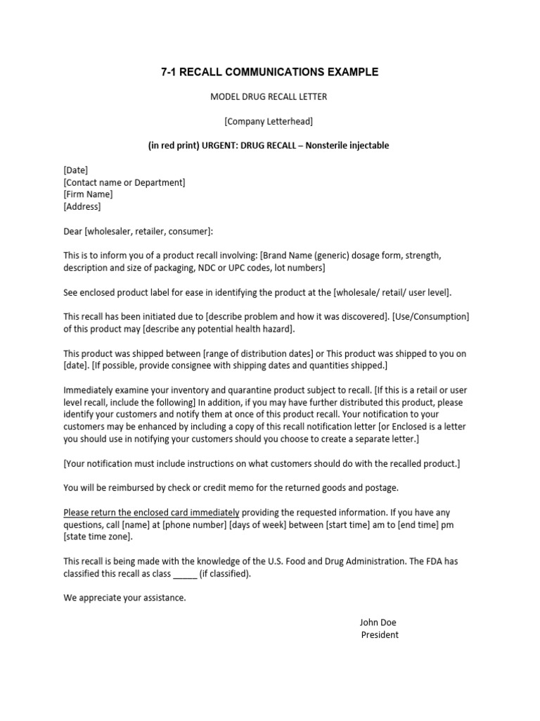 Model Drug Notification Letter 0 | PDF