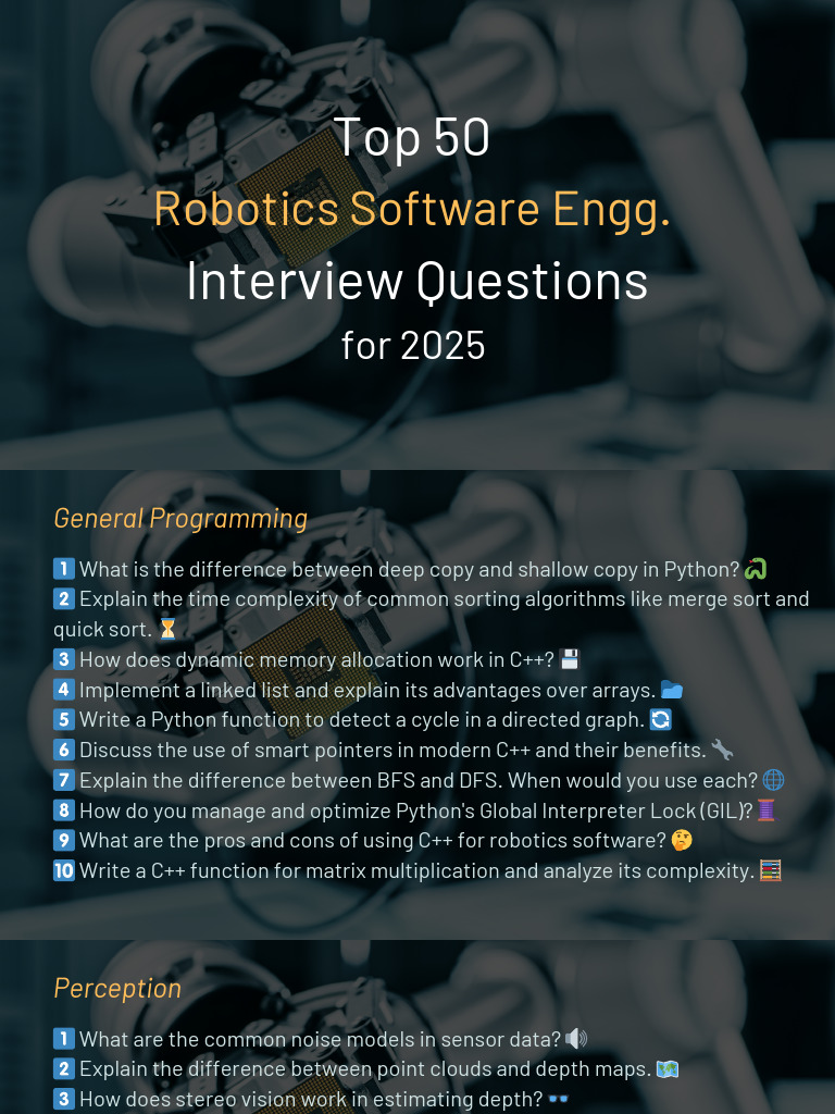 Top 50 Robotics Interview Questions For 2025 | PDF | Computer Vision | Robotics