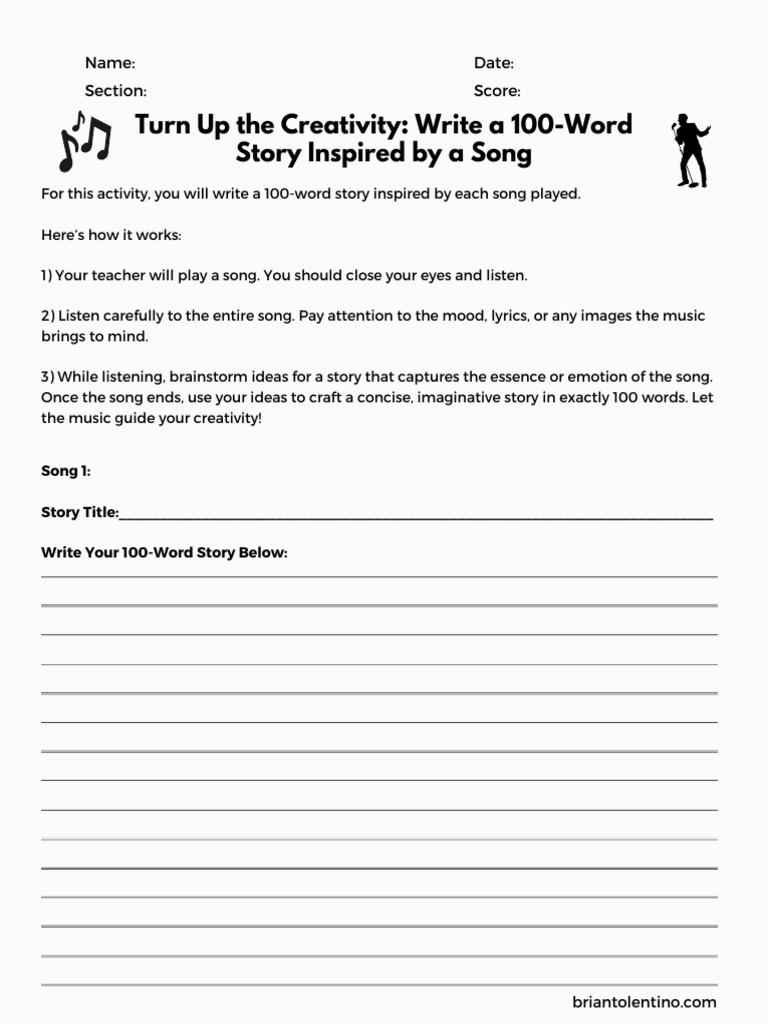 100-Word Story Inspired by Songs | PDF