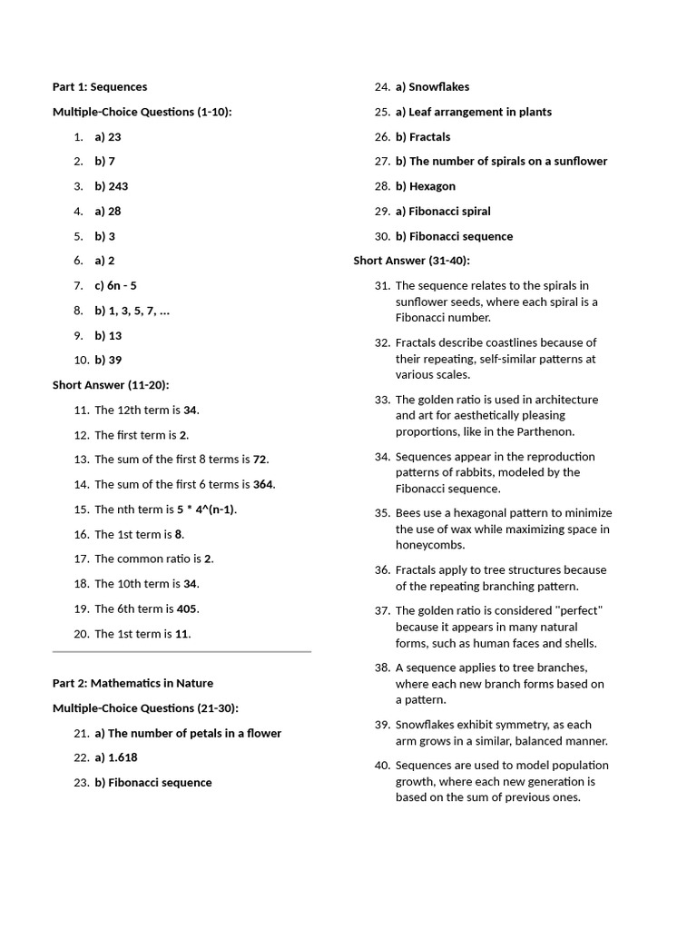 MMW Practice Exam Answer Key | PDF | Pattern | Numbers
