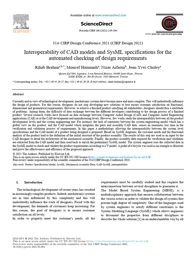 Interoperability of CAD Models and SysML | PDF | System | Computer Aided Design