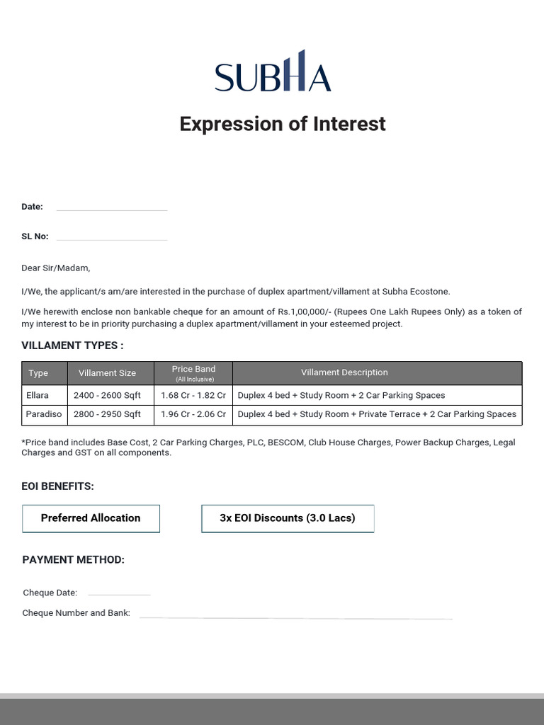 EOI Form - Duplex Villaments | PDF