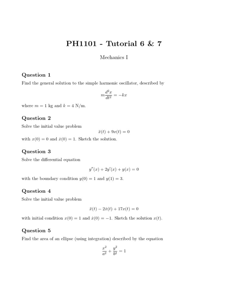 PH1101 - Tutorial 6 & 7: Mechanics I | PDF