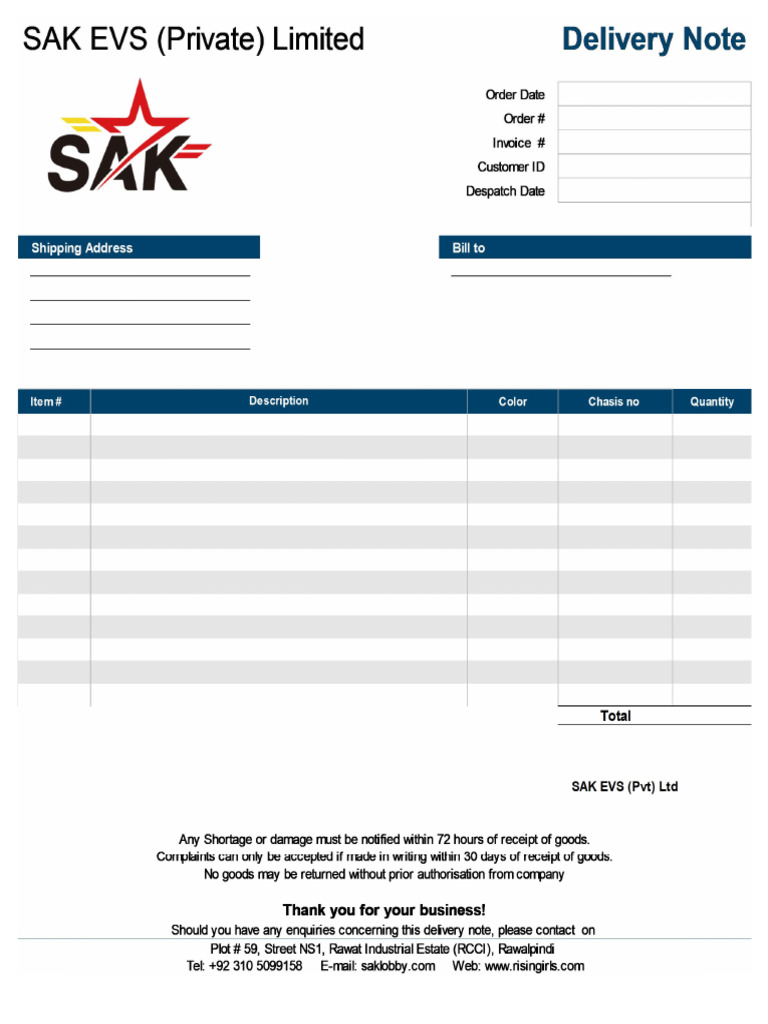 Delivery Note Sample | PDF
