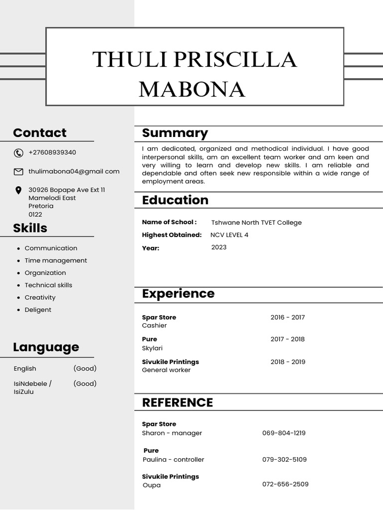 Thuli Mabona's Professional Profile | PDF