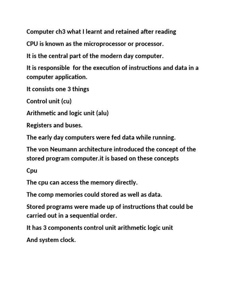 Computer ch3 what I learnt and retained after reading | PDF | Central Processing Unit | Printer ...