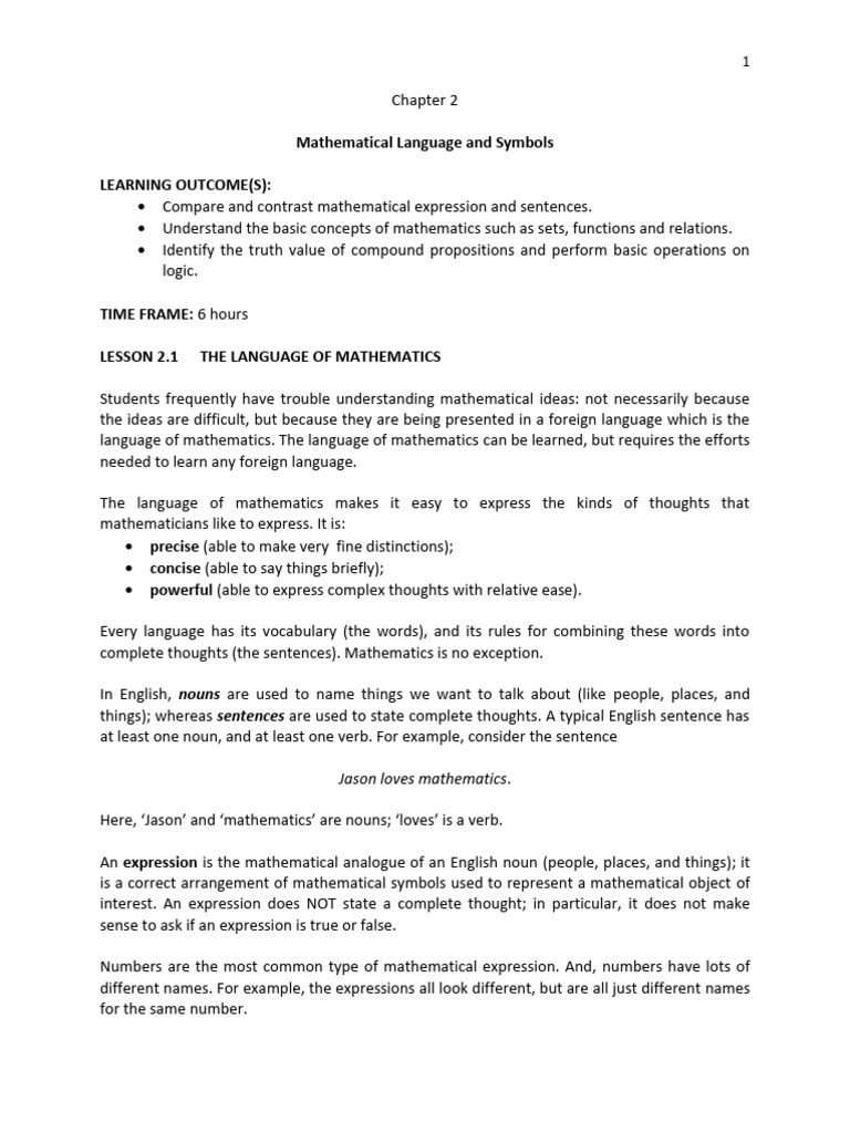 Chapter 2. Mathematical Language and Symbols | PDF | Set (Mathematics) | Thought