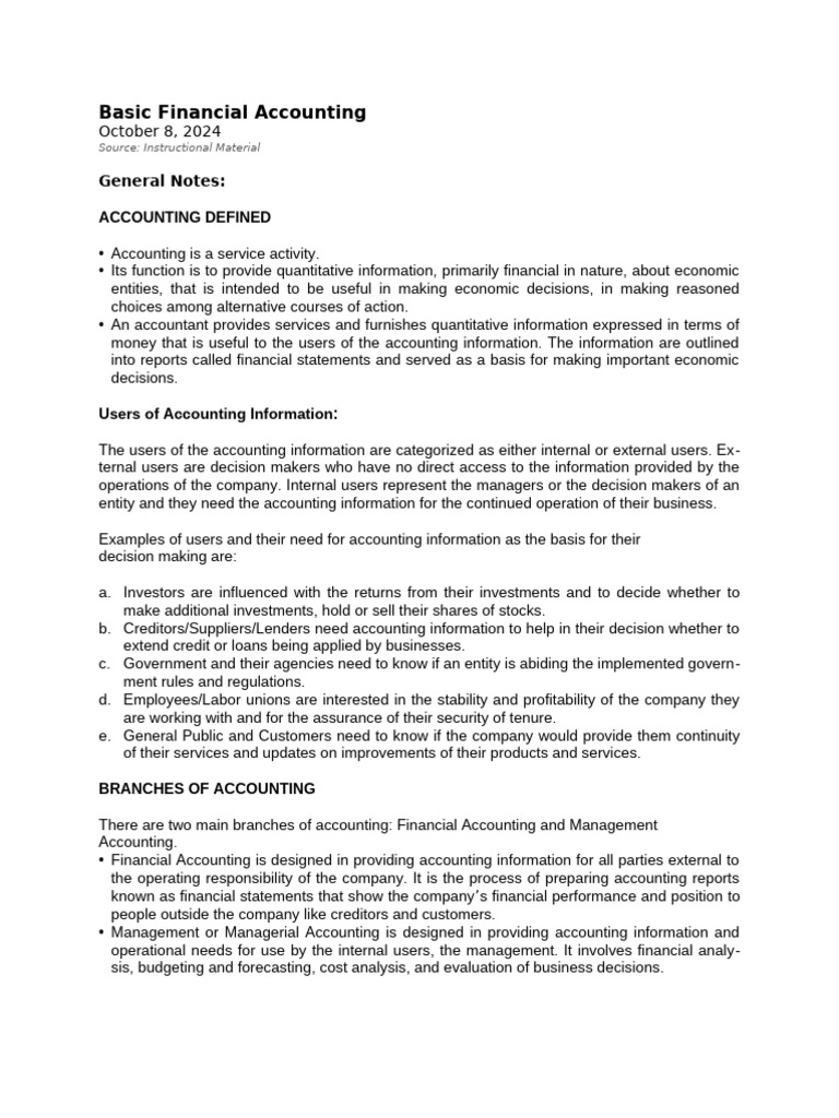 Basic Financial Accounting Notes | PDF | Debits And Credits | Business