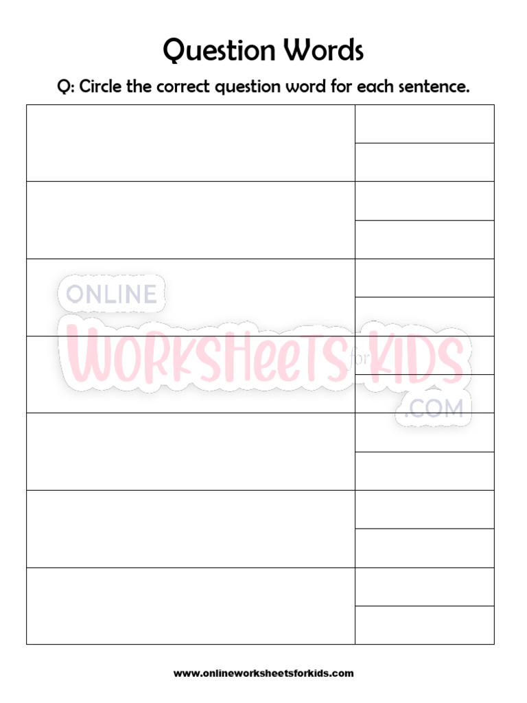 Question Word Worksheet For Grade 1-3 | PDF