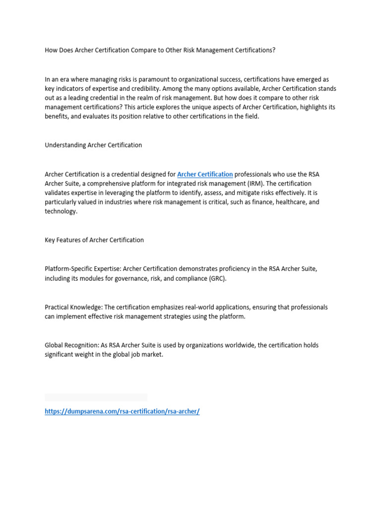 Archer Certification PDF | PDF