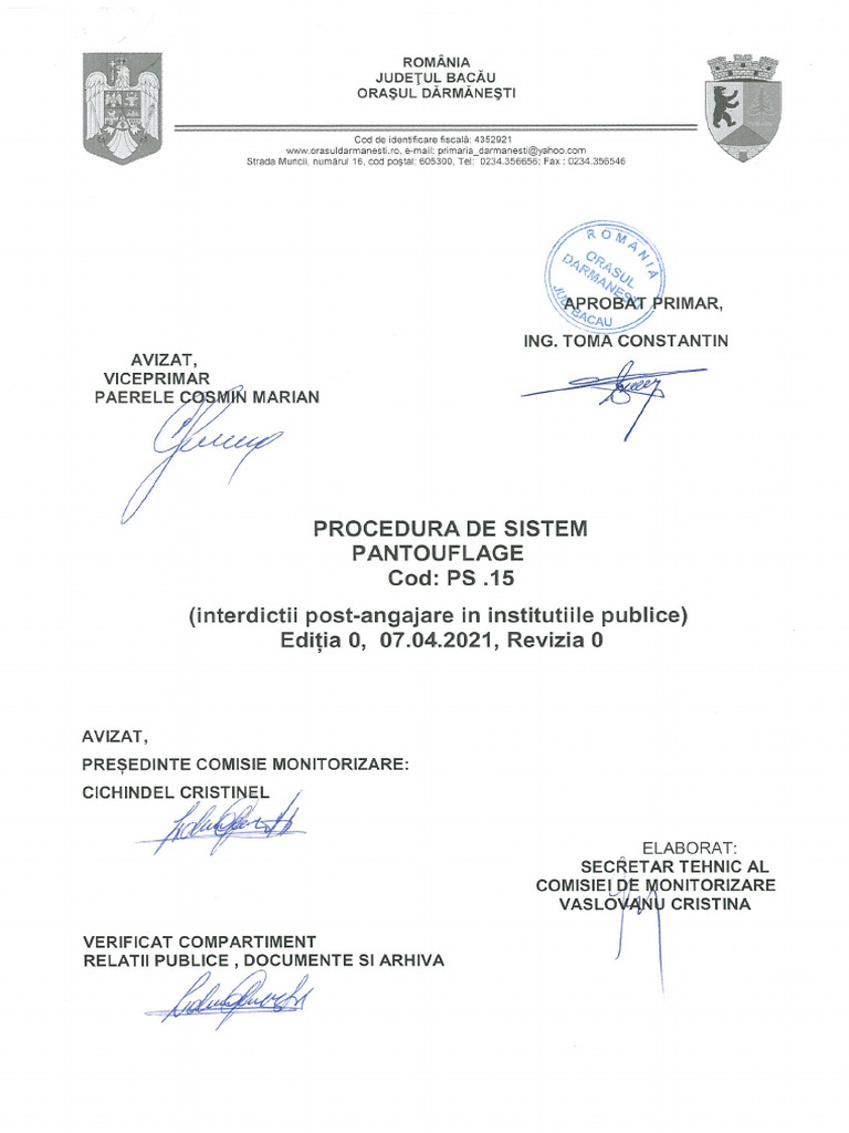 Procedura Pantouflage Interdictii Post Angajare in Institutiile Publice ...