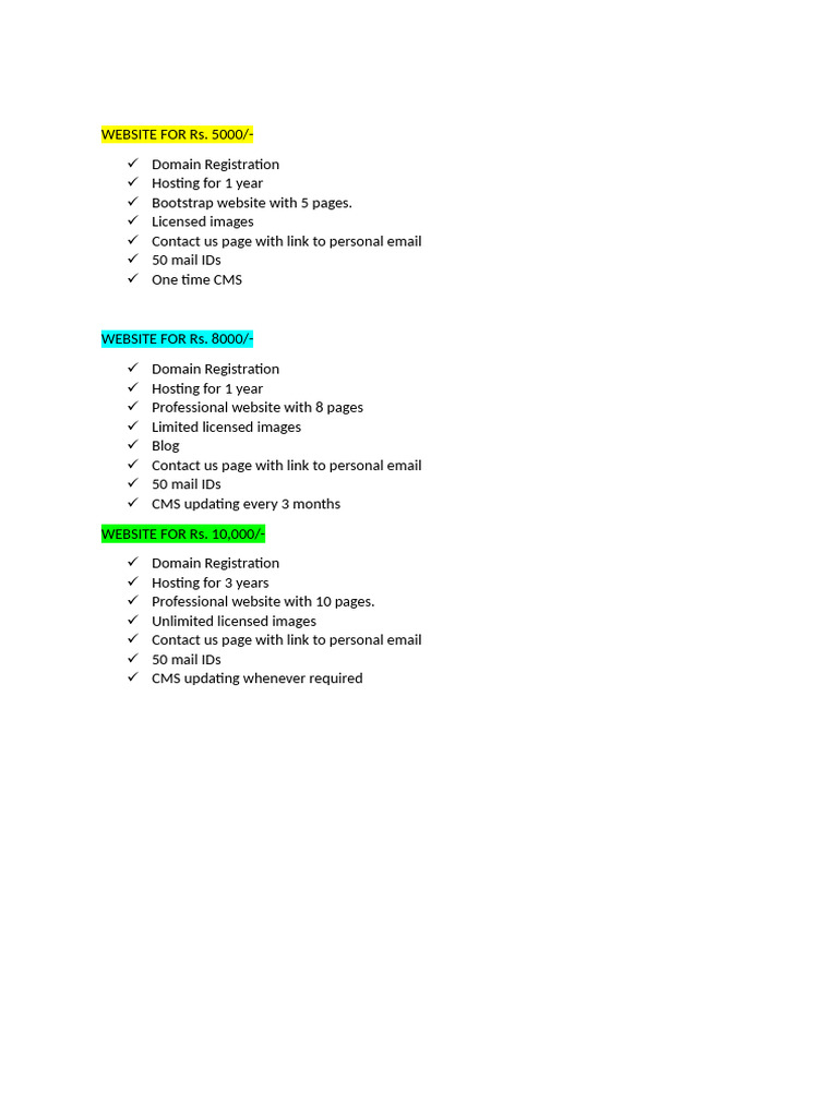 Affordable Website Packages in India | PDF