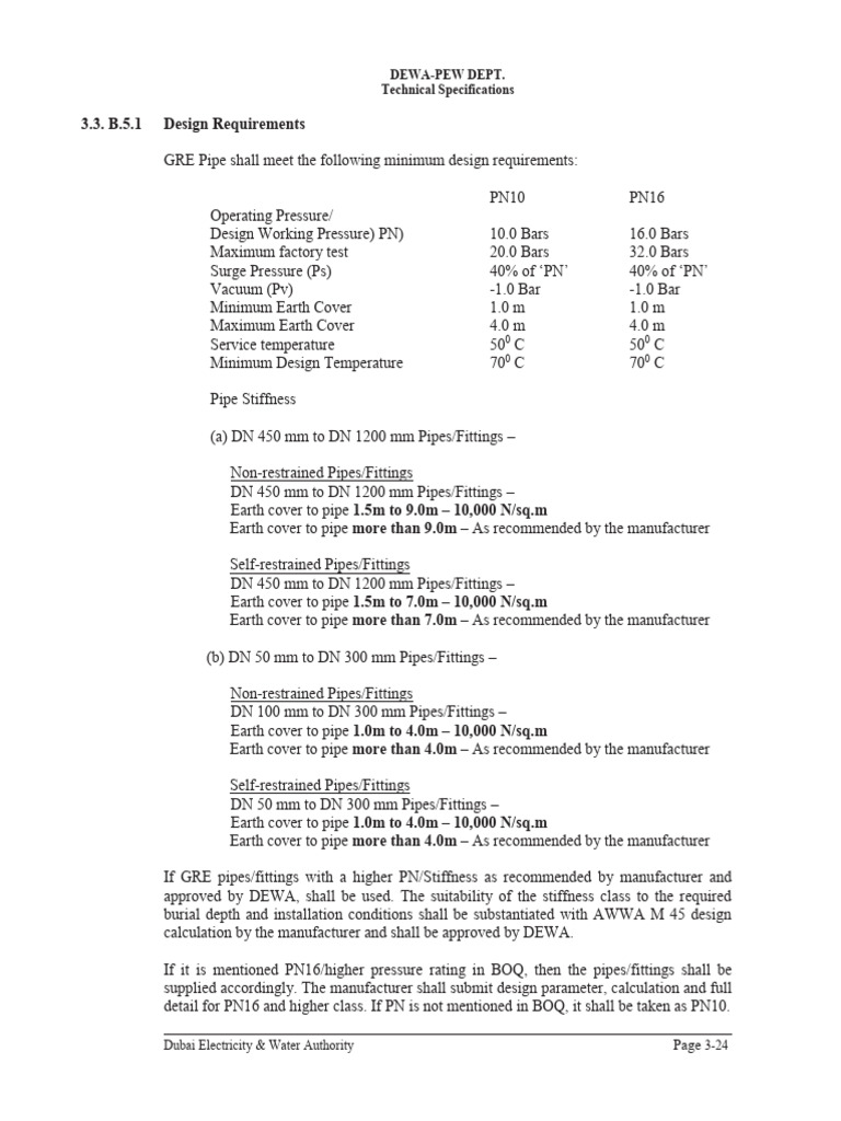 DEWA GRE Pipes - Design Requirements | PDF | Mechanical Engineering | Applied And ...