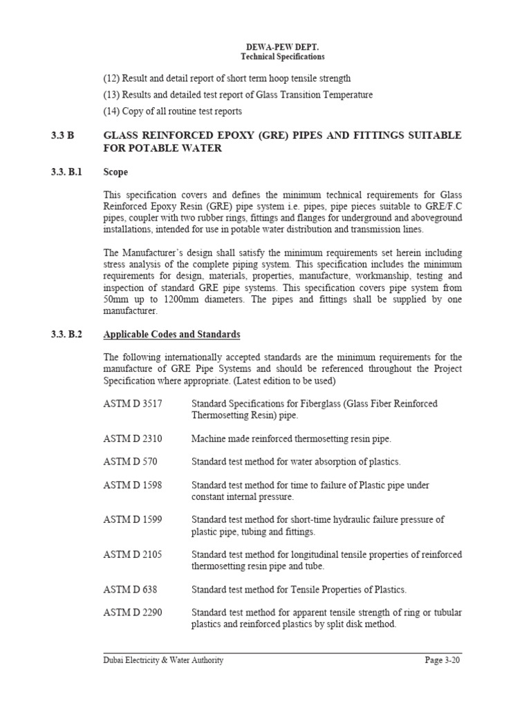Dewa Gre Pipes - Applicable Codes & Standards | PDF | Fiberglass | Pipe ...