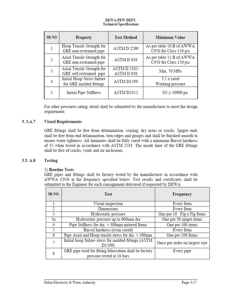 GRE Pipe Technical Specifications | PDF | Physical Sciences ...
