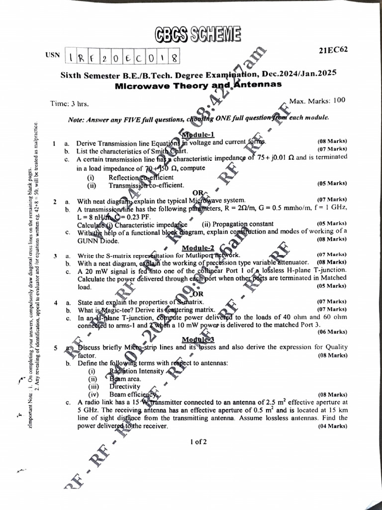 MTA - 21EC62 - Arrear Paper | PDF